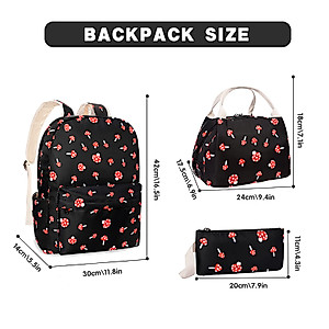 MCWTH Mushroom School Backpack for Girls, Kids Teen School Bags Bookbags with Lunch Box and Pencil Case