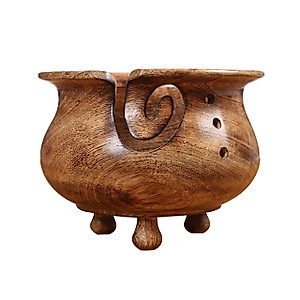 WINLAY Yarn Bowls Yarn Storage Bowl with Carved Holes & Drill,Knitting Crochet Accessories, 6LxW6x5H - Inch