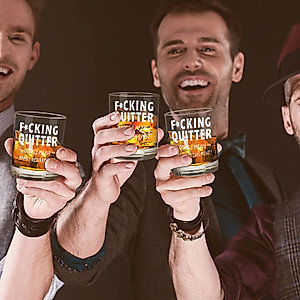 Quitter, I Mean Happy Retirement Funny Whiskey Glass Gag Gifts for Men, Cute Retirement Gifts for Men, Coworker, Grandma, Grandpa, Dad, Uncle, Employee, Whiskey Bourbon Old Fashioned Glass, 11oz