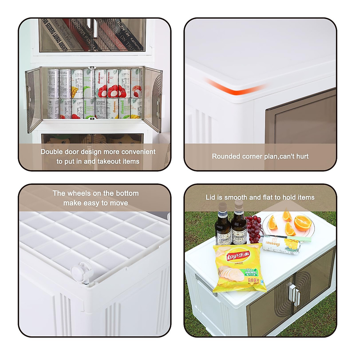 CAIHECAI 4 Tier Folding Storage Bins 195 Quart Plastic Storage BinPlastic Foldable Box with Wheels Storage Containers for Home, Ofiice, Dorm Room Essentials(White)