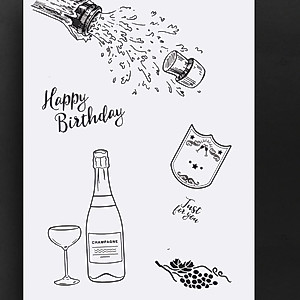 Happy Birthday Party Wine Champagne Bottle Clear Stamps for Card Making Decoration DIY Scrapbooking, Cheer Words Silicone Transparent Seal Stamps for Embossing Album Decor Craft.