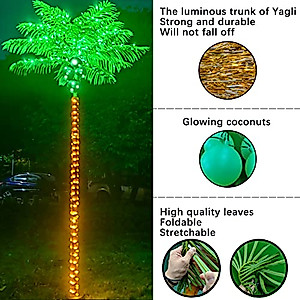 Palm Trees for Outside Patio Decor, 7FT 250 LED Lighting Artificial Palm Tree with Coconuts, Outdoor Pool Tropical Decorations for Home Party Hawaiian Jungle Christmas Nativity Beach Garden Park