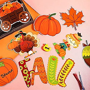 56 PCS Happy Fall Cut-Outs Pumpkin Maple Leaves Cut Outs Turkey Corn Sunflower Cutouts with 100 Glue Point, Autumn Paper Decoration for Fall Thanksgiving Theme Classroom Bulletin Board Wall Decor