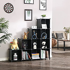 ANWBROAD Cube Storage Organizer 12-Cube DIY Closet Storage Cabinet Book Shelf Kids Organizers and Storage for Bedroom Closet Organizer Cubby Shelving Plastic Office Living Room Black ULCS012B