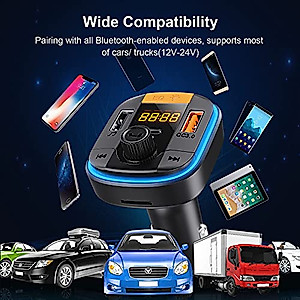 Bluetooth FM Transmitter for Car - Tensun Bluetooth Car Adapter PD20W+QC3.0 Cigarette Lighter Bluetooth 5.0 Radio Receiver Music Player Car Charger Supports Hands-Free Call Siri Google Assistant
