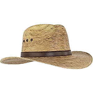 Big Wide Brim Natural Palm Leaf Straw Cuban Gaucho Fedora UPF Sun Hat Flex Fit