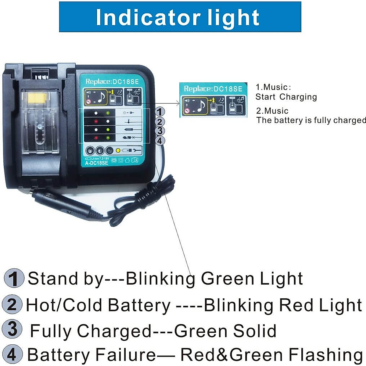 Compaitble with Makita DC18SE Lithium Ion Vehicle Charger,Car Battery Charger, for Battery BL1835B BL1845B BL1845 BL1820 BL1820B BL1815 BL1815B BL1835 BL1840 BL1840B