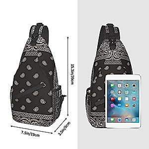 RIUARA Bandana Black Paisley Bandana Sling Bag Crossbody Chest Daypack Lightweight Canvas Backpack Shoulder Bag for Adult Travel Hiking