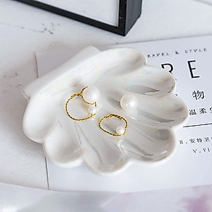 TIGERMILLION Shell Trinket Dish, Ceramic Ring Holder/Jewelry Tray, Cute Organizer Plate Vanity Decorations Accessories for Home Décor Bathroom