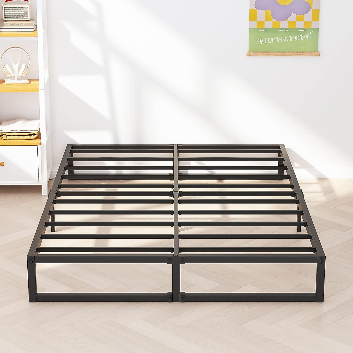 Richwanone 8 Inch Bed Frame Full Metal Platform Mattress Foundation with Steel Slat Support, No Box Spring Needed, Easy Assembly, Black
