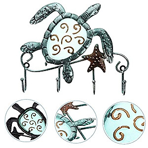 Garneck Rustic Iron Wall Hooks Key Rack Holder Metal Sea Turtle Wall Sculpture Nautical Coastal Wall Hanger Robe Hooks Clothes Hat Coat Towel Hooks for Bedroom Bathroom Kitchen