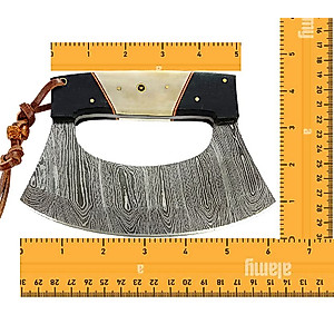 Damascus Steel alaskan Ulu Knife - Fixed Blade knife for Chopping Boning Slicing Cutting with Leather Sheath. SM149