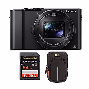Panasonic LUMIX LX10 4K 20.1MP Digital Camera with Leica 24-72mm Lens (Black), 64GB SD Card, and Camera Case Bundle