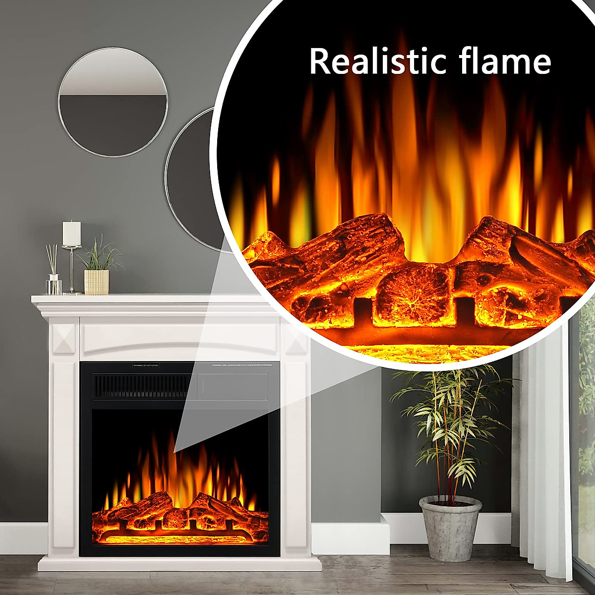 Antarctic Star Electric Fireplace with Mantel, Freestanding Wooden Frame Firebox, Adjustable Realistic 3D Flame, Remote Control, 750W-1500W, Ivory White…