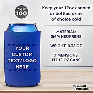 Custom Neoprene Collapsible Can Coolers 12 oz. Set of 100, Personalized Bulk Pack - Great for Beer, Soda, Other Beverages - Royal Blue