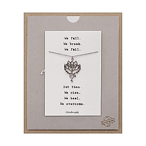 QUINNLYN & CO. Phoenix Om Lotus Flower Pendant Necklace, Handmade Gifts for Women with Inspirational Quote on Greeting Card, Stainless Steel