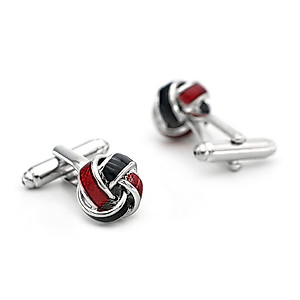 iGame Fashion Knot Cuff Links Classic Red & Black Woven Ball Cufflinks with Gift Box