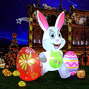 Easter Inflatable Bunny Outdoor Decorations 6FT Blow Up Rabbit with Eggs Decor Build-in LEDs for Yard Garden Lawn Indoors Outdoors Home Holiday Parties