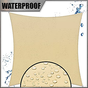 Amgo 14' x 14' Beige Rectangle Square Waterproof Sun Shade Sail Canopy Awning Shelter, 95% UV Blockage UV & Water Resistant AMWTPS14, Outdoor Patio Garden Carport (We Customized)
