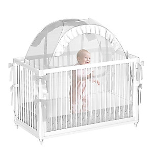 Baby Crib Tent, Canopy Tents to Keep Toddler in, Babies Cribs Nets, 48" X 26" X 57", White, Mesh, Pop-up Safety Net, Babycrib Mosquito Netting, Bed Cover for Climbing Out, Climbers, Boys | Houseables