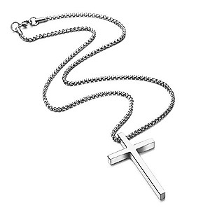 M MOOHAM Cross Pendant Necklaces for Men Cross Chain 20 Inch Silver Religious Jewelry, Teenage Teen Boys Gifts Ideas, Christian Gifts for Men Papa, Crucifix Necklace Men