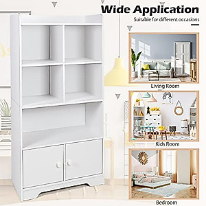 Giantex 4-Tier Bookcase with Doors, 47.5" Tall Freestanding White Bookshelf with 3 Shelves, 4 Cubes Storage Cabinet Organizer for Kids Room Office Living Room Bedroom Study