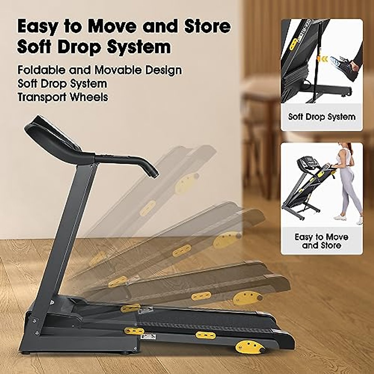 Treadmill with 3-Level Manual Incline for Home Use 17'' Wide Folding Electric Running Machine 2.5HP/8.5MPH with 15 Preset Programs Running Machine Large LCD Display
