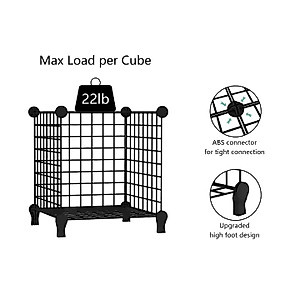 Wolizom Wire Cube Storage, 6-Cube Black Metal Grids Shelves Bookshelf, Stackable Modular Shelving Organizer, DIY Closet Bookcase Bookshelf, Grid Storage Shelf for Bedroom, Living Room, Office