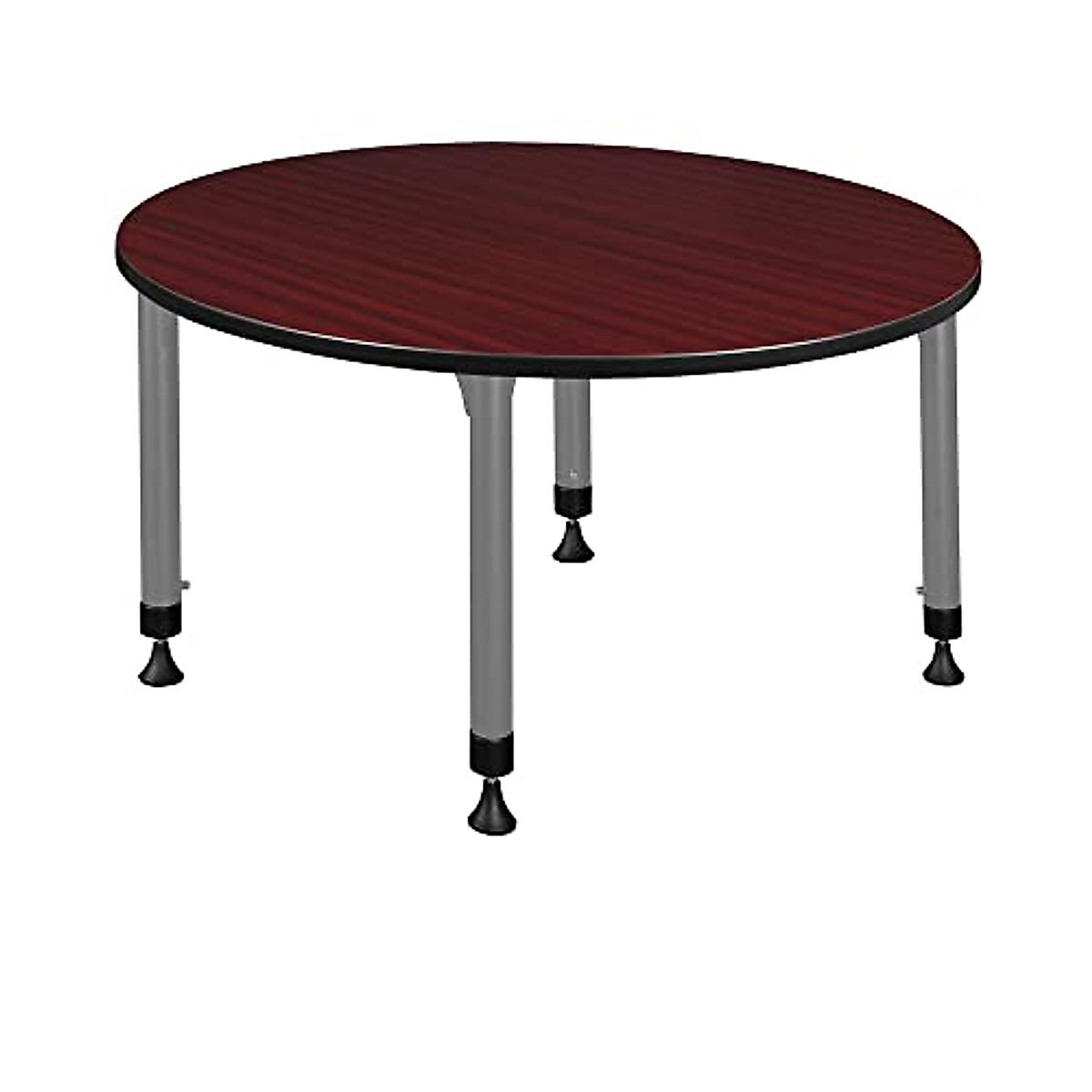 Romig Kee 48 in. Round Adjustable Classroom Table- Mahogany & 4 Andy 18 in. Stack Chairs- Black & Grey Base