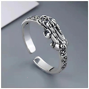 JUNTEN Sterling Silver Feng Shui Pixiu Rings for Men Women Good Lucky Wealth Ring Open Adjustable Ring