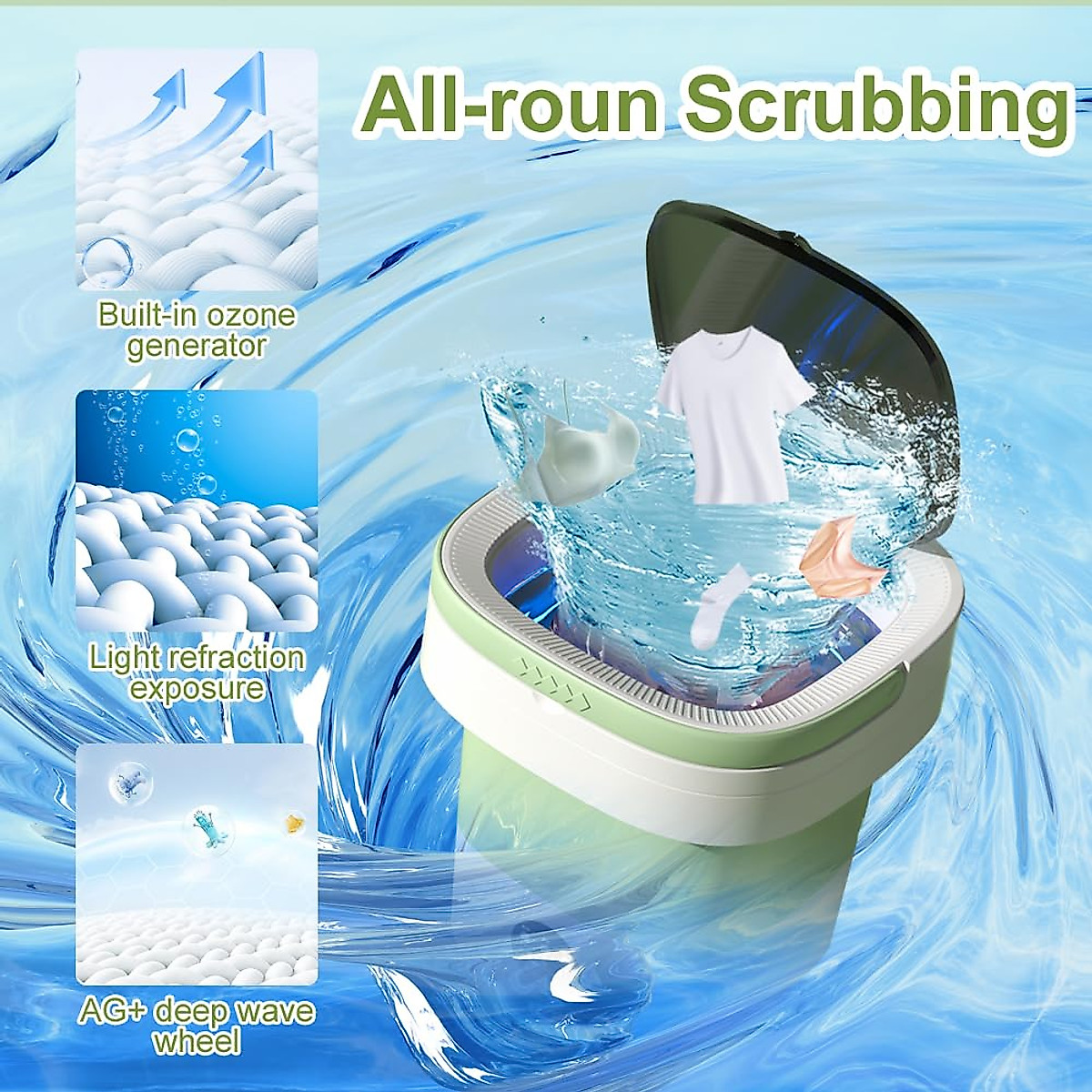 Portable Washing Machine, 12L Upgraded Large Capacity Foldable Mini Washer, Deep Cleaning for Underwear, Baby Clothes, and Small Clothes, Suitable for Apartments, Dormitories, Hotels