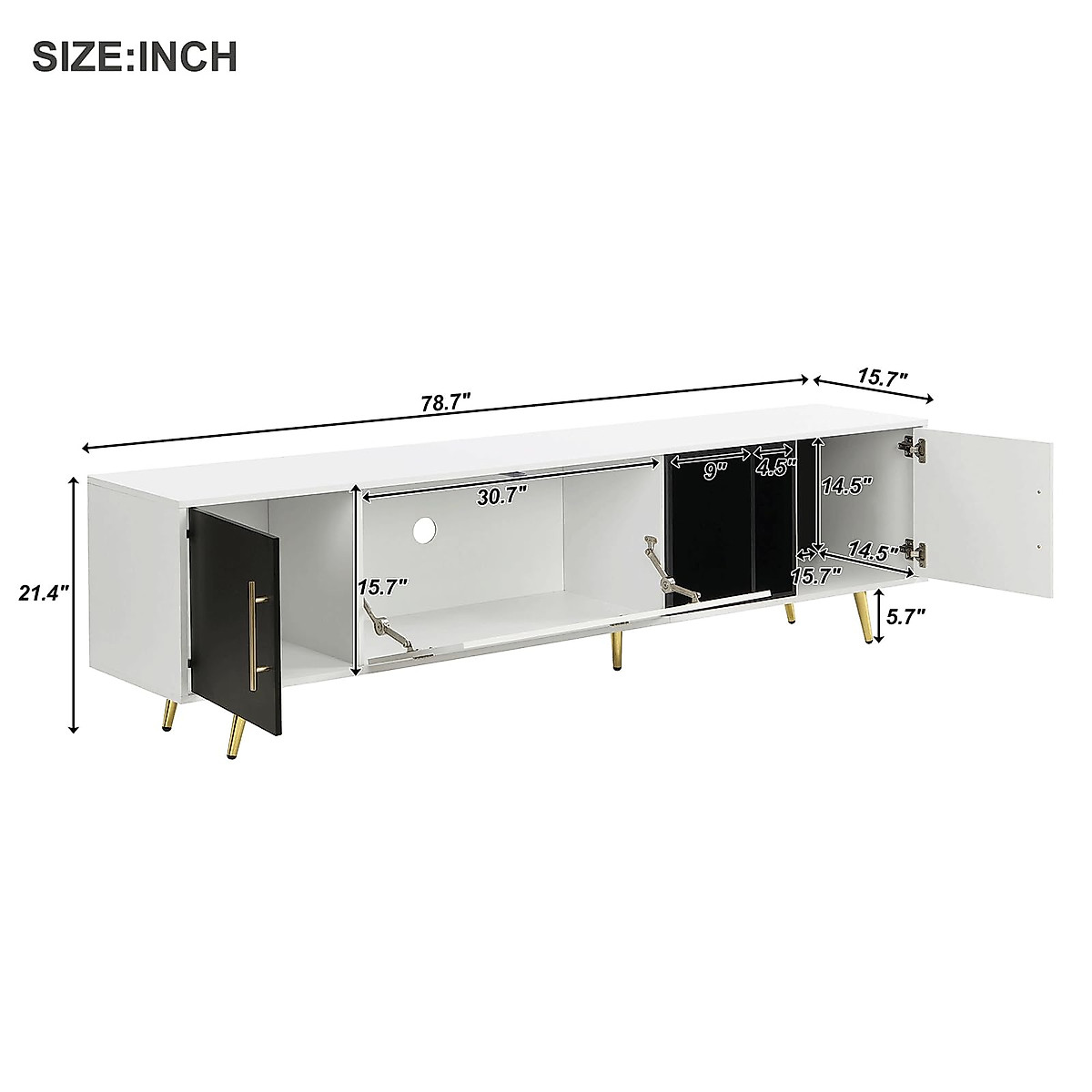 NOLLAM Mid Century Modern TV Stand, Two-Tone Media Entertainment Center for TVs up to 80", Home TV Console Table TV Cabinet with Removable Compartment, Metal Handles, TV Unit for Living Room, White