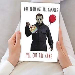 BENNLOOS Horror Themed Birthday Card Decorations for Anyone, Funny Michael Myers Birthday Card for Him Her, Scream Killer Movie Bday Gifts for Best Friend