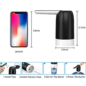 Myvision 5 Gallon Jug Portable Water Dispenser, Water Bottle Pump 5 Gallon Water Dispenser, USB Charging Electric Drinking Portable Water Dispenser, 2-5 Gallon Water Bottle Switch-Black