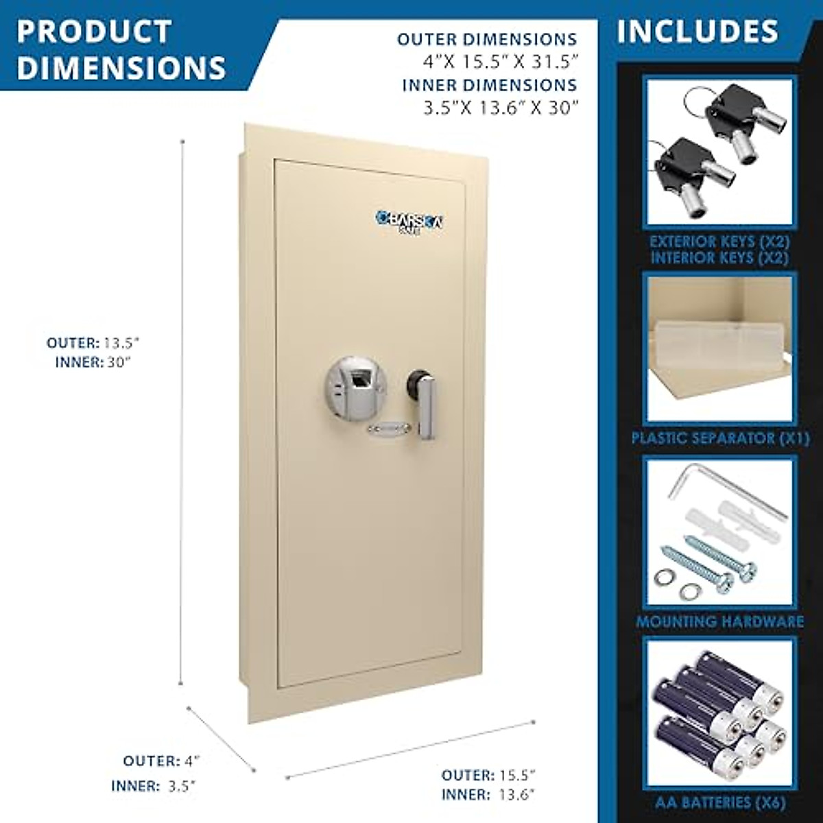 Barska Biometric Fingerprint Digital Security Hidden In Wall Safe Between Standard Wall Studs 0.83 Cu Ft - Left Opening