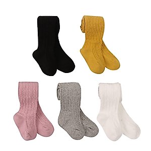 Bafeicao 5 Pack Toddler Baby Girls Tights Cable Knit Leggings Stockings Little Girl Cotton Pantyhose, 4-5T