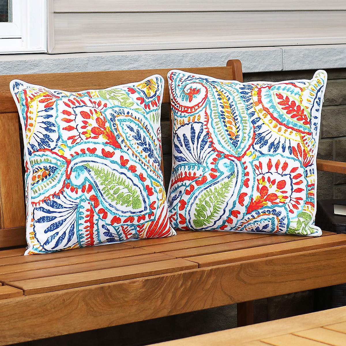 Sunnydaze 16-Inch Square Decorative Outdoor Throw Pillows - Set of 2 - Bold Paisley - for Indoor and Outdoor Use