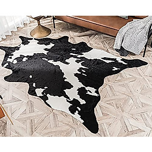 Larger Cow Print Rug Black and White Faux Hide Area Rug Faux Cowhide Rugs Animal Printed Area Rug Carpet for Home 62.2in x 86.6in/5.2 x 7.2ft