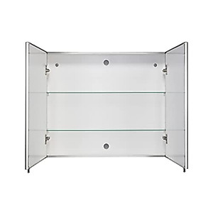 Croydex Finchley Double Door, Surface Mount Flexi-Fix Easy Installation System Medicine Cabinet, 31.5 in (W) x 26 in (H) Stainless Steel
