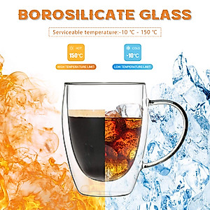 MEWAY 12oz/6 pack Coffee Mugs,Clear Glass Double Wall Cup with handle for Coffee, Tea, Latte, Cappuccino (12 oz，6)