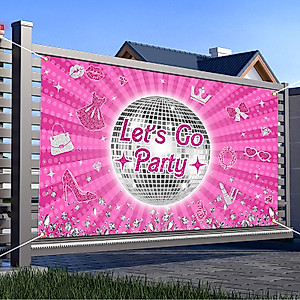 Avezano Let's Go Party Banner Princess Theme Birthday Backdrop Hot Pink Bridal Shower Bachelorette Background for Girls Women Disco Birthday Party Supplies Banner 70.8x43.3
