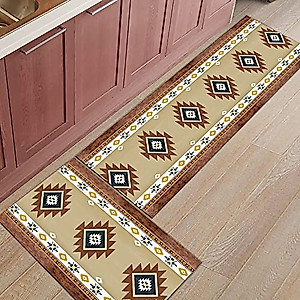 Kitchen Mat 2PCS, Bohemia Geometric Southwest Native Kitchen Rugs for Kitchen Organization, Home Decor Anti-Fatigue Kitchen Floor Mats Non-Slip Kitchen Decor Runner Rug, Room Decor Standing Desk Mats