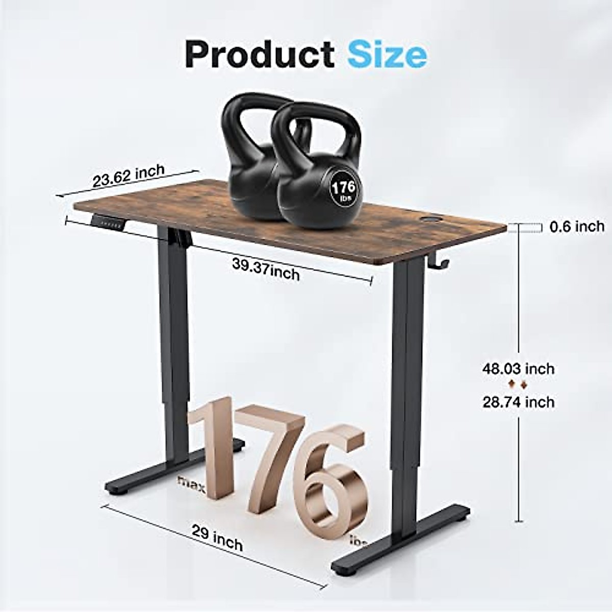 Sweetcrispy Electric Standing Desk, 40 x 24in Adjustable Height Electric Stand up Desk Standing Computer Desk Home Office Desk Ergonomic Workstation with 3 Memory Controller, Rustic Brown