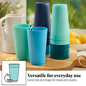 US Acrylic Newport 20 ounce Unbreakable Plastic Stackable Water Tumblers in 4 Coastal Colors | Set of 12 Drinking Cups | Reusable, BPA-free, Made in the USA, Top-rack Dishwasher and Microwave Safe