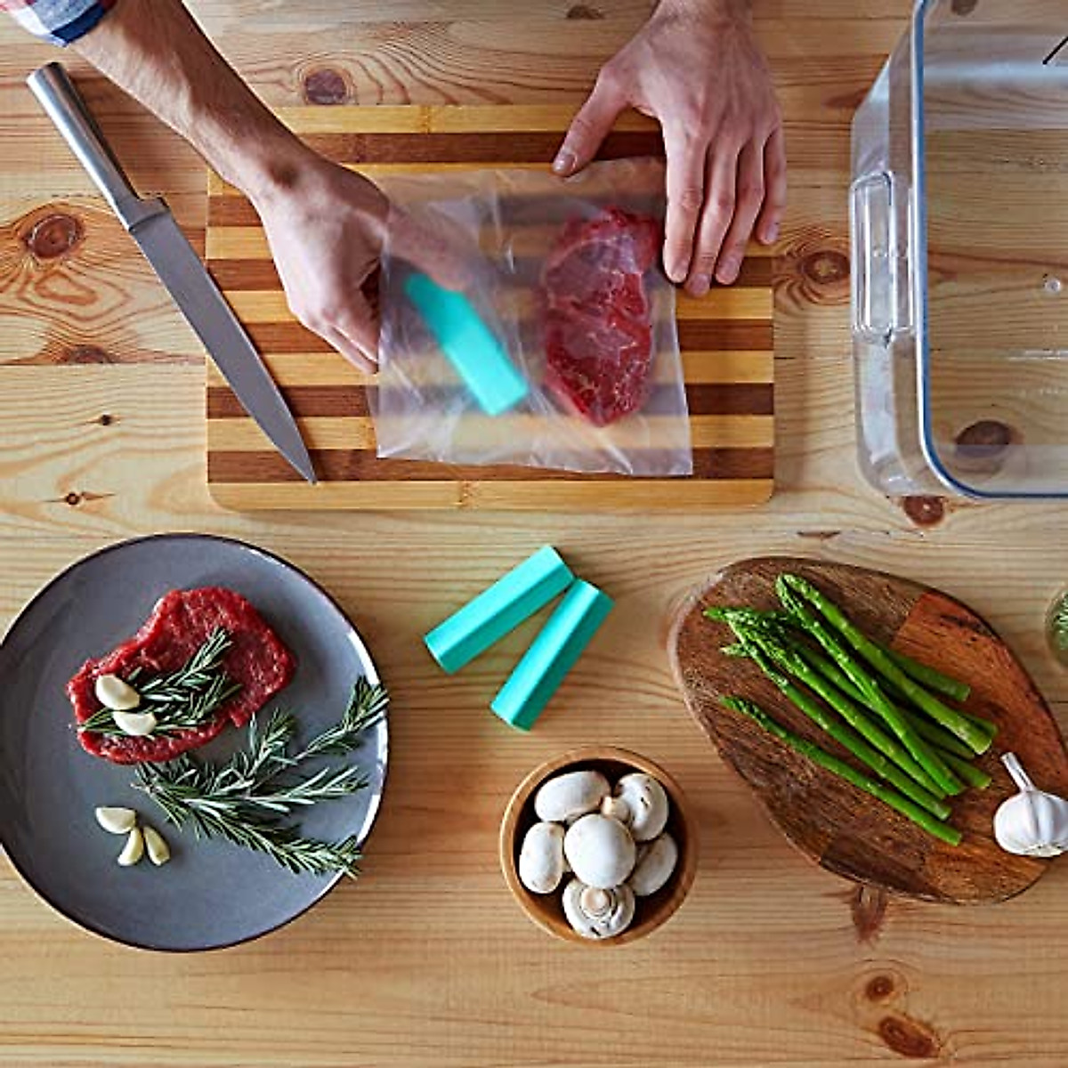 Sous Vide Weights – Keep Bags Submerged In Place and Eliminate Floating Food – Set of 3 Weights 6.2 Ounces - Food Safe Silicone and Stainless Steel - Better Performance than Magnets, Clips or Rack