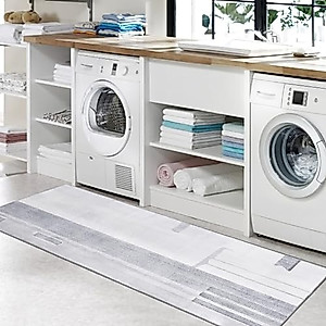 Calore Modern Abstract Runner Rug for Hallways Soft Distressed Geometric Area Rug Indoor Non Slip Carpet for Laundry Room Doorway Bedroom (Grey/Light Blue, 2'x 6')