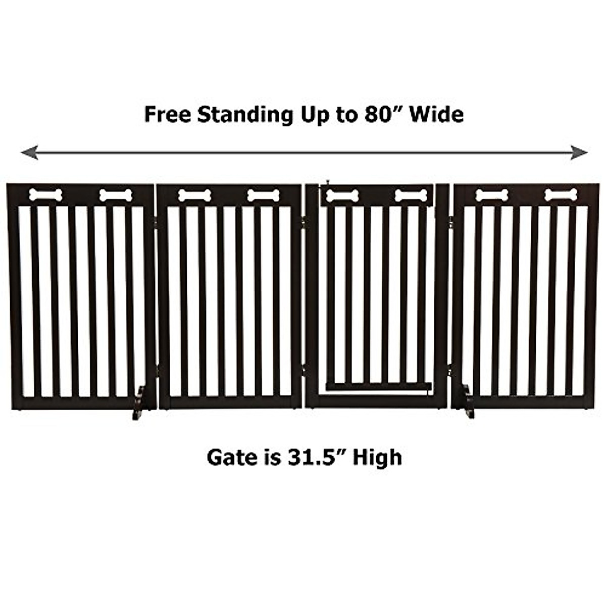 Arf Pets Freestanding Dog Gate with Door, 4 Panel 360° configurable Wooden Fence, 80" Wide, 31.5" Tall, Foldable, Set of Foot Supporters Included, for The House - Indoor Use