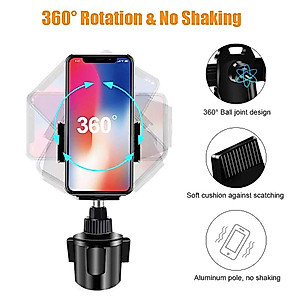 Wireless Car Charger, Cup Holder Phone Mount, Auto Clamping Charging Car Mount for iPhone 16 Pro Max, Samsung Galaxy S24 Ultra(Air Vent Included)
