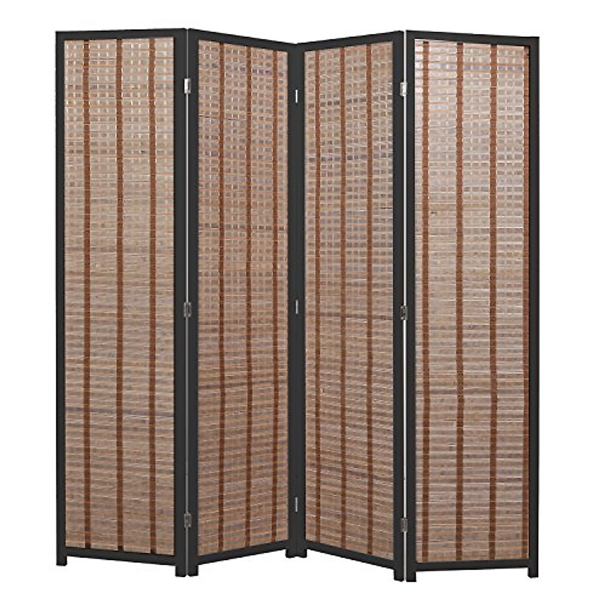 Decorative Openwork Design 4-Panel Bamboo & Black Wood Framed Folding Screen/Freestanding Room Divider - MyGift®