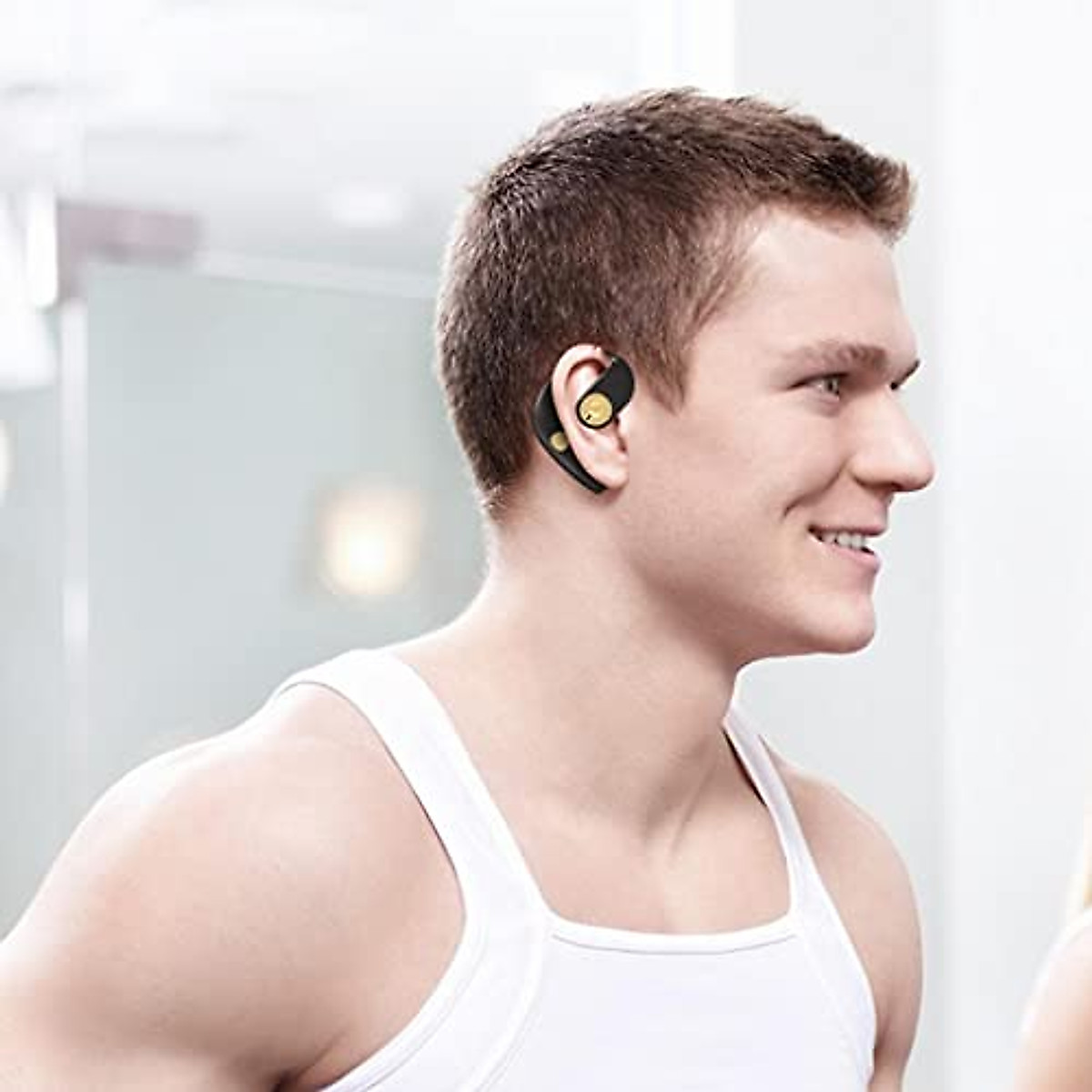 Yrmaups Wireless Bone-Conduction Headset with Earhooks Open Ear Sports Bluetooth 5.2 Earphones, Waterproof Mini Earbuds with Noise Cancelling Mic for Cycling and Driving (Black)